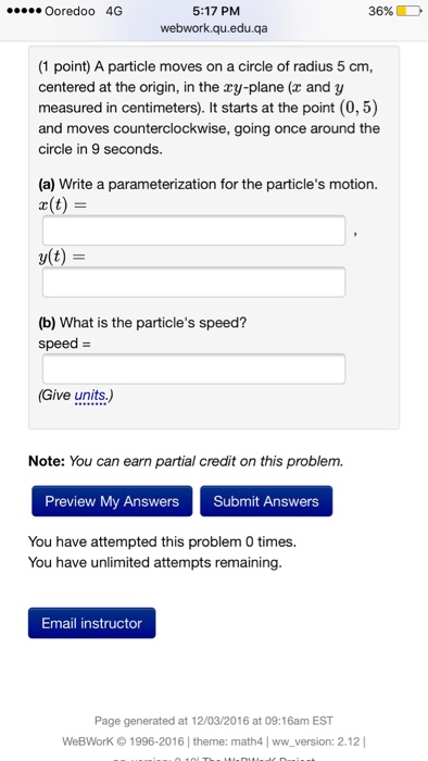 Solved A particle moves on a circle of radius 5 cm, centered | Chegg.com