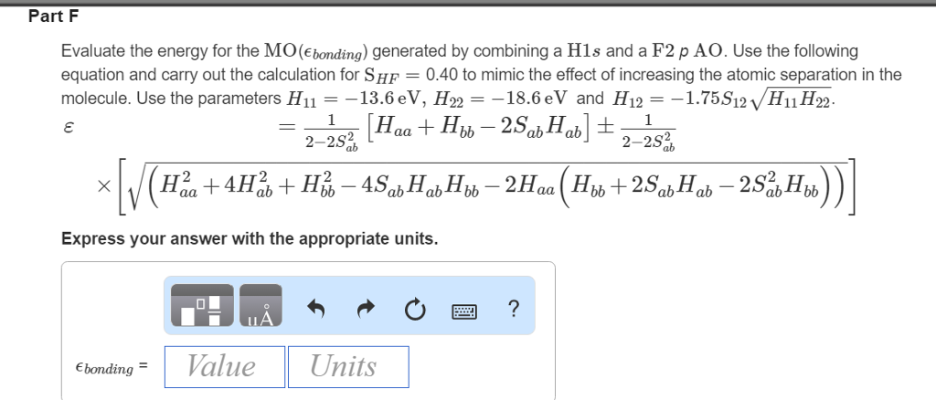 Solved Part A Evaluate the energy for the Mo (eantibonding) | Chegg.com