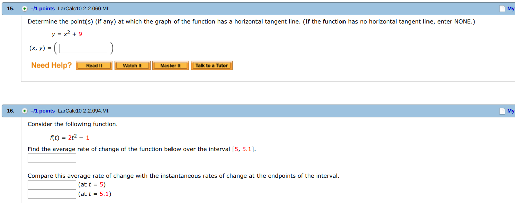 Solved 15. -1 points LarCalc10 2.2.060.MI My Determine the | Chegg.com
