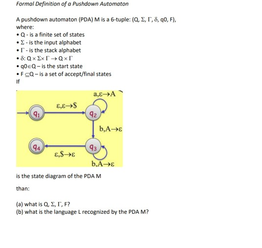 Solved Formal Definition of a Pushdown Automaton , 1, 8, q0, | Chegg.com