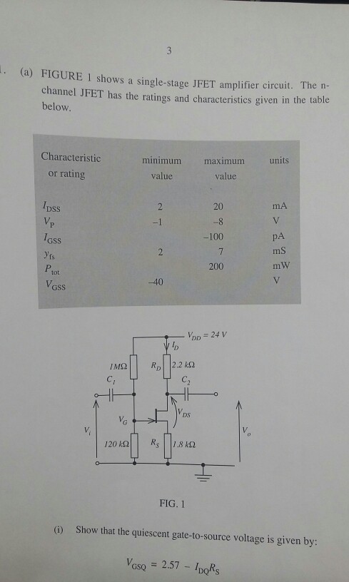 Solved (a) FIGURE 1 shows a single-stage JFET amplifier | Chegg.com