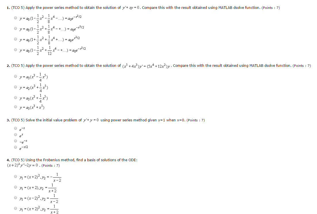 Solved Power Series Method of Solving ODE - Homework | Chegg.com