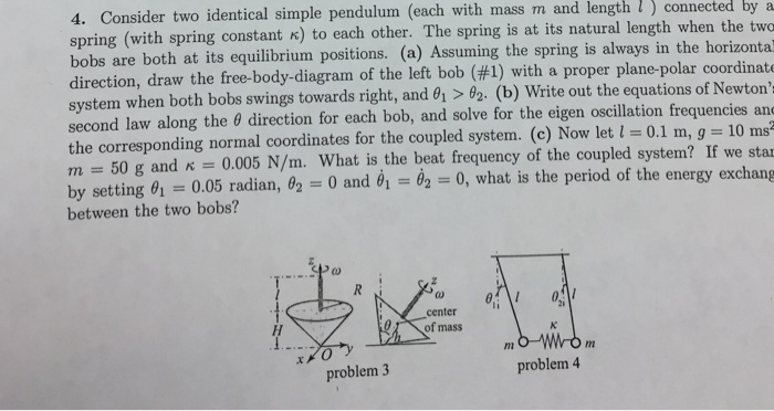 Consider two identical simple pendulum (each with | Chegg.com
