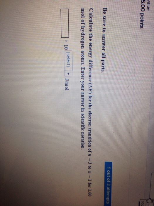 Solved Calculate the energy difference (Delta E) for the | Chegg.com