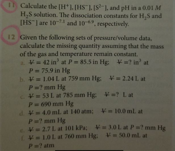 Solved Calculate the [H 1. IHS-LIS-1, and pH in a 0.01 M H2S | Chegg.com