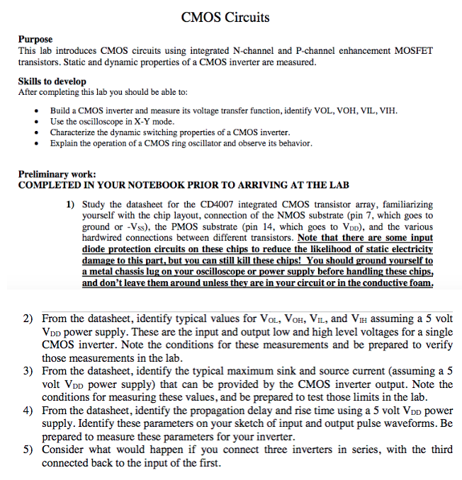 Solved CMOS Circuits Purpose This lab introduces CMOS | Chegg.com