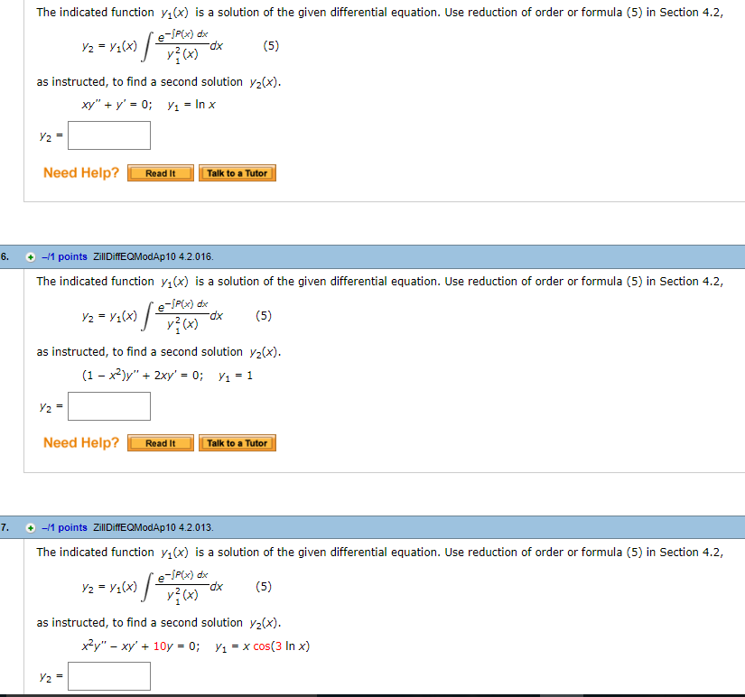 Solved The indicated function y_1(x) is a solution of the | Chegg.com