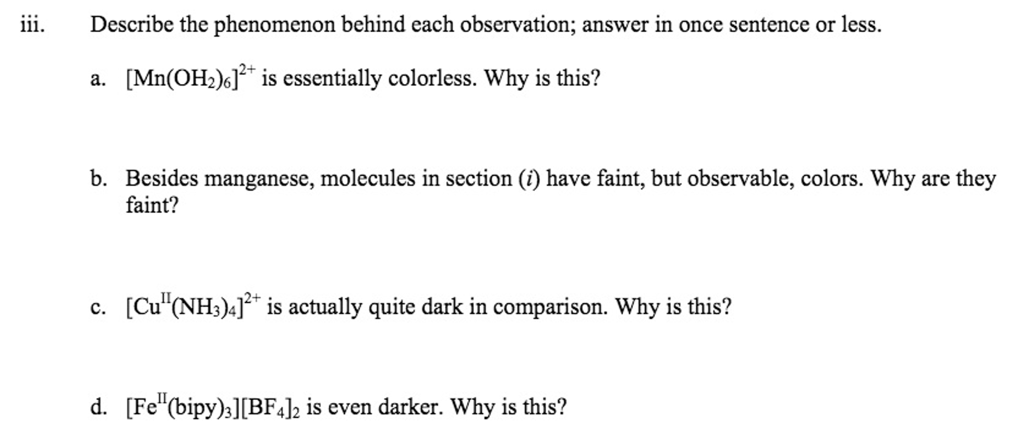 Solved Describe the phenomenon behind each observation; | Chegg.com