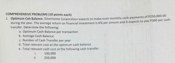 Solved COMPREHENSIVE PROBLEMS (10 points each) 1. Optimum | Chegg.com
