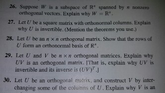 Solved 26. Suppose W is a subspace of R" spanned by n | Chegg.com