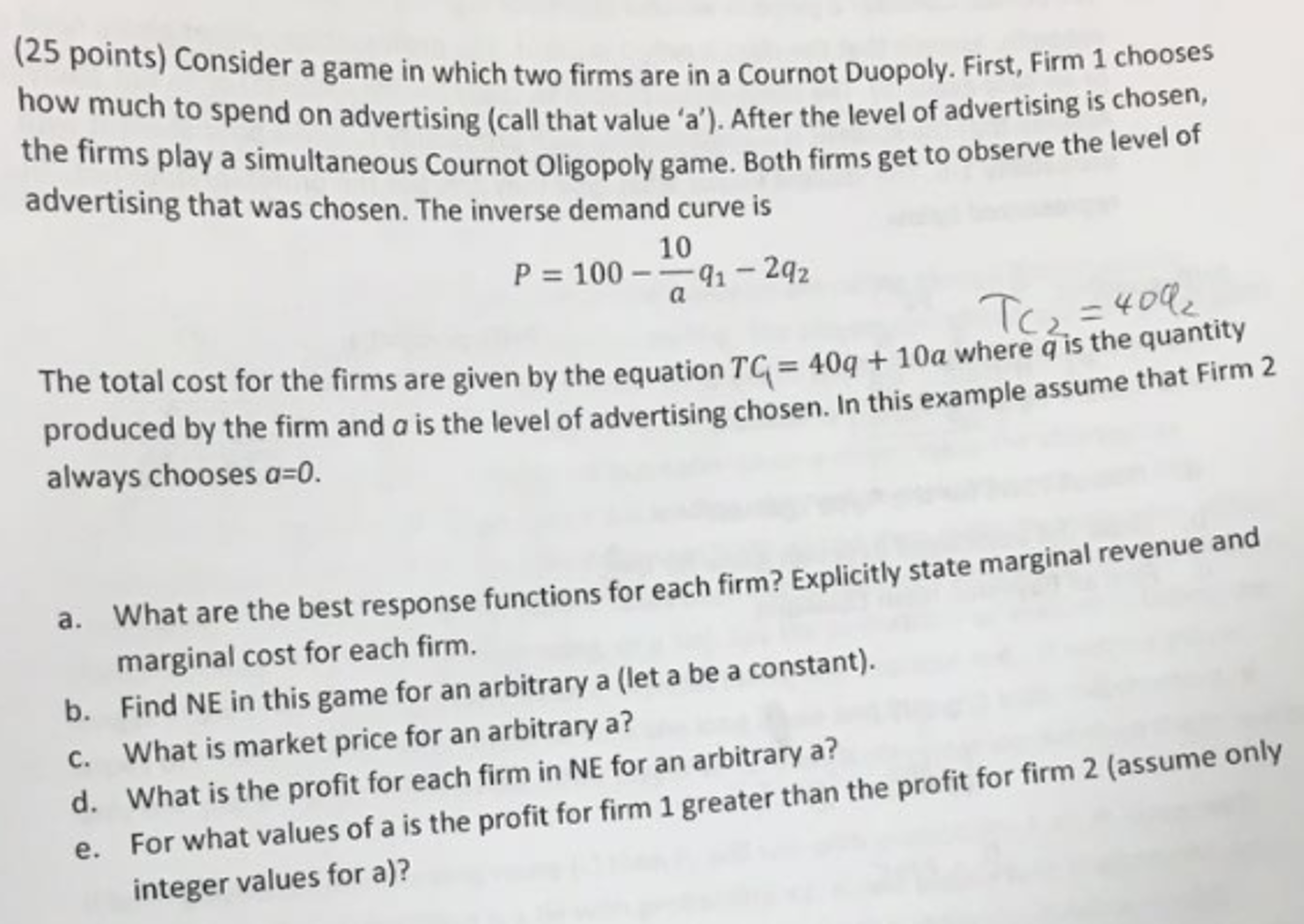 Solved Consider a game in which two firms are in a Cournot | Chegg.com