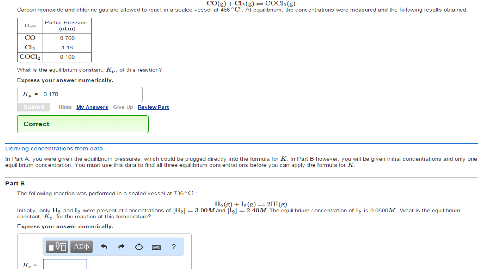 Solved CO(g) + Cl2 (g) COCl2(g) Carbon monoxide and | Chegg.com