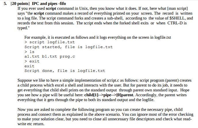 Solved 5. [20 pointsl IPC and pipes -fifo If you ever used | Chegg.com