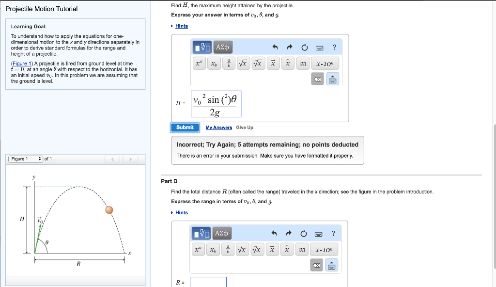 Solved Find H The Maximum Height Attained By The Projectile