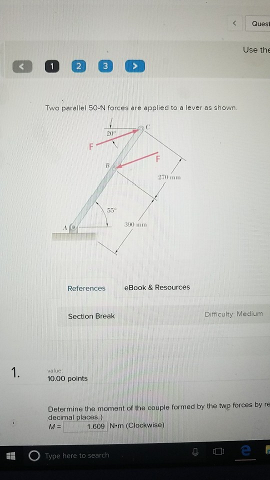 Solved Quest Use the 2 Two parallel 50-N forces are applied | Chegg.com