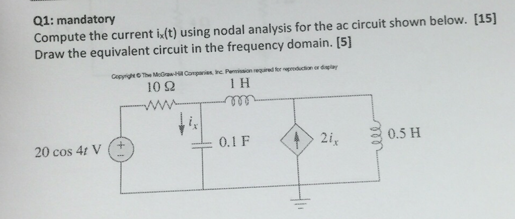 Solved Q1: mandatory Compute the current ix(t) using nodal | Chegg.com