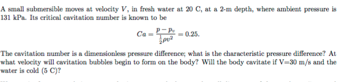 Solved A small submersible moves at velocity V, in fresh | Chegg.com