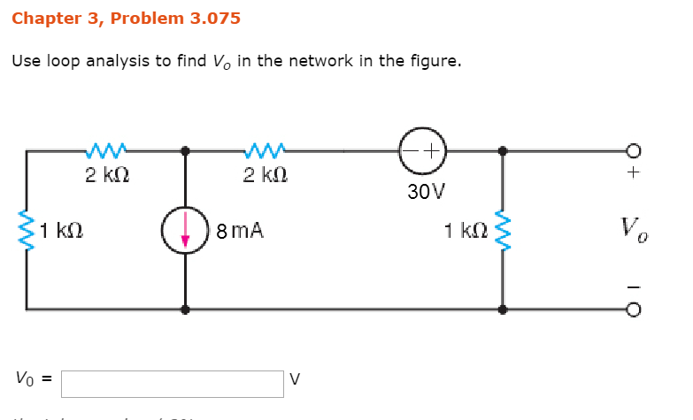 Solved Use loop analysis to find V_0 in the network in the | Chegg.com