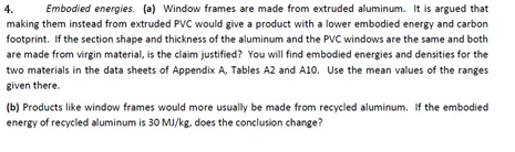 Embodied energies. (a) Window frames are made from | Chegg.com