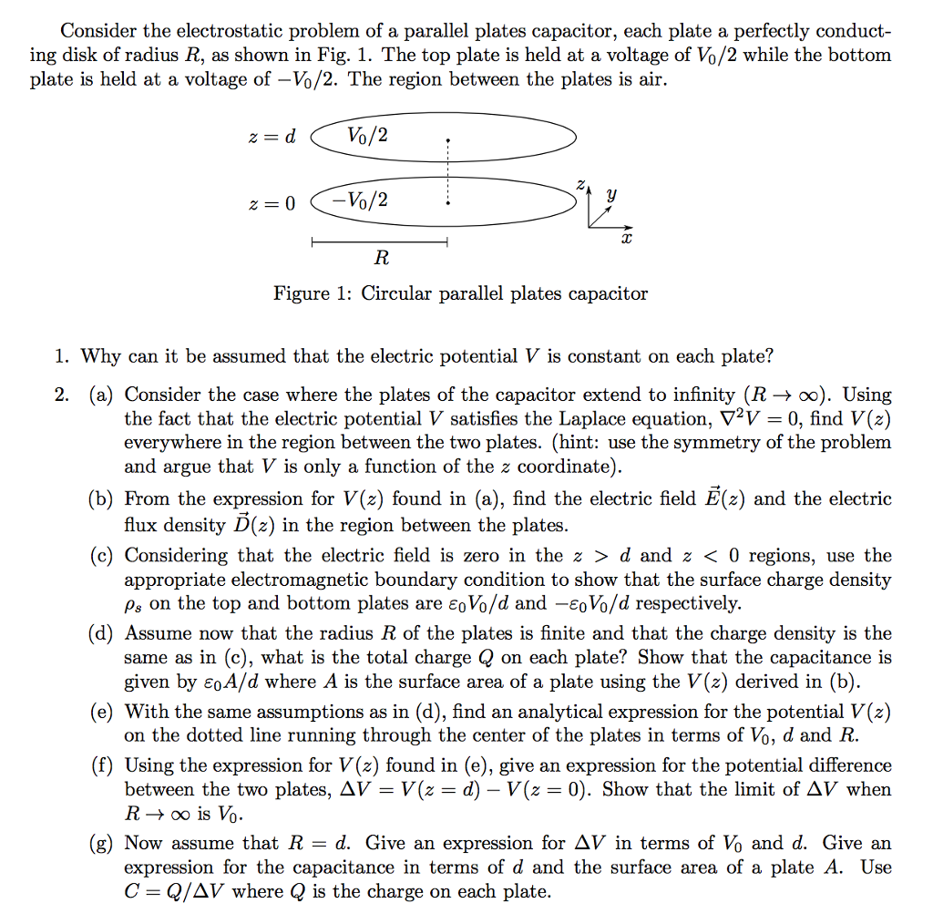 Solved Consider the electrostatic problem of a parallel | Chegg.com