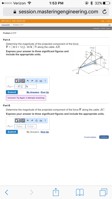 Solved Determine the magnitude of the projected component of | Chegg.com