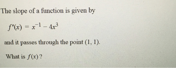 Solved The slope of a function is given by f'(x) = x^-1 - | Chegg.com