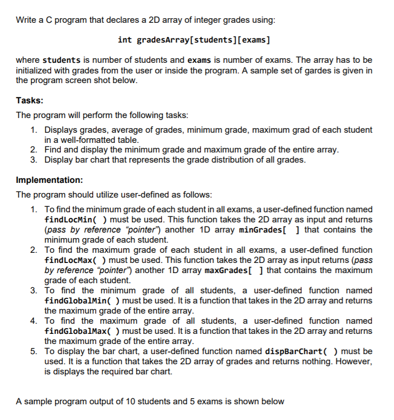 Write a C program that declares a 2D array of integer | Chegg.com