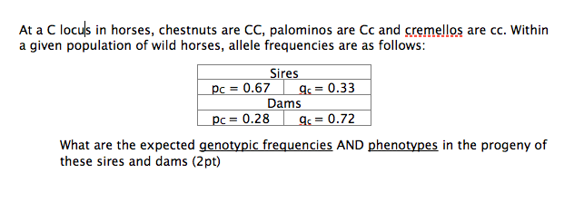 Solved At a C locus in horses, chestnuts are CC, palominos | Chegg.com