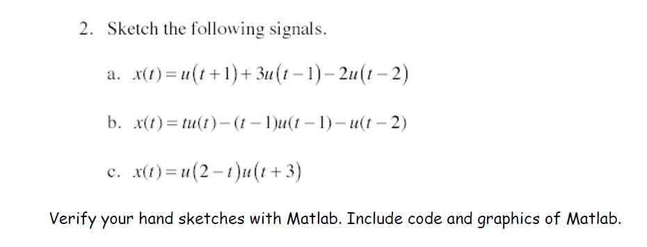 Solved Sketch the following signals. a. x(t) = u(t + 1) + | Chegg.com