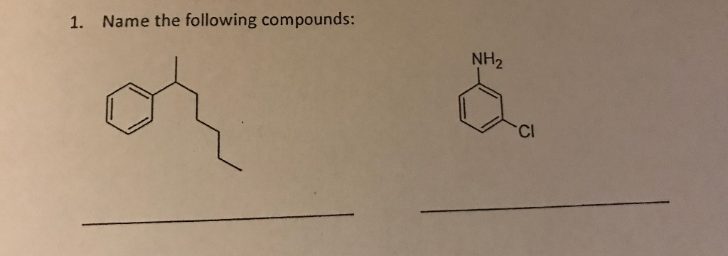 Solved 1. Name the following compounds: NH. CI | Chegg.com