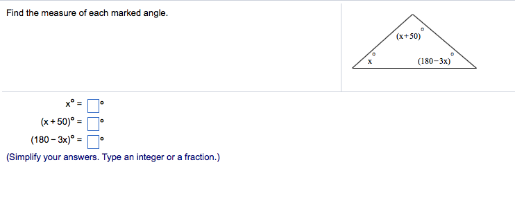 Solved Find the measure of each marked angle. X degree = | Chegg.com