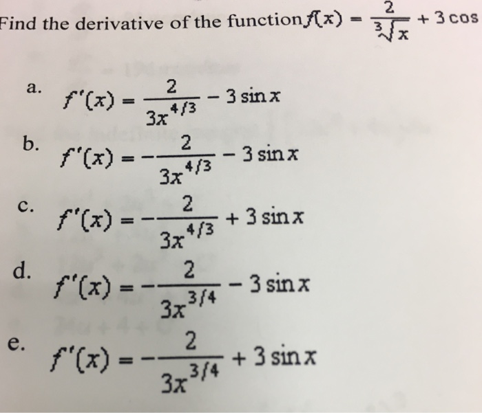 Solved Find the derivative of the function f(x) = 2/^3 | Chegg.com