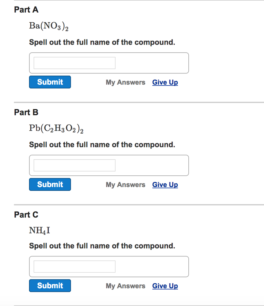 Solved Part A Ba (NO3)2 Spell out the full name of the | Chegg.com