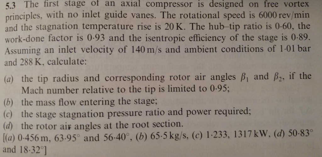 Solved The first stage of an axial compressor is designed on | Chegg.com