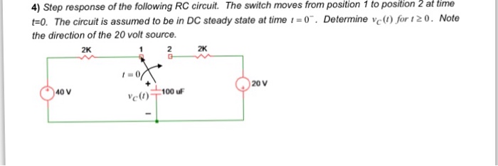 Solved Step response of the following RC circuit. The switch | Chegg.com