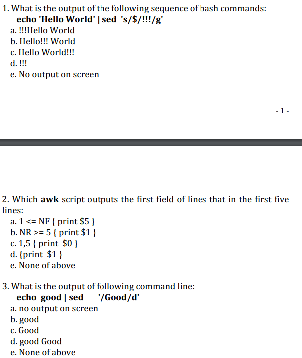 Solved 1. What is the output of the following sequence of | Chegg.com