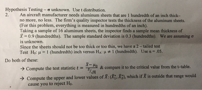 Solved Hypothesis Testing - sigma unknown. Use t | Chegg.com