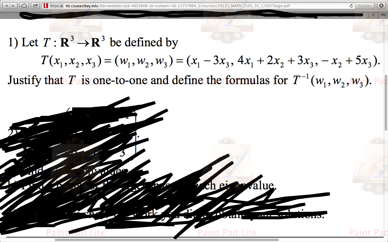 Solved Let r:R3 rightarrow R3 be defined by T(x1, x2, x3) | Chegg.com