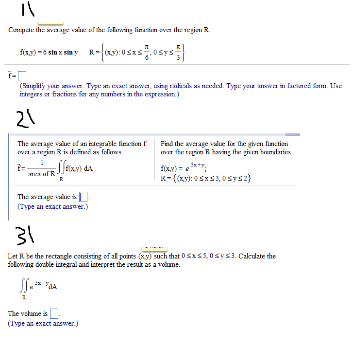 Compute the average value of the following function | Chegg.com