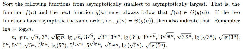 Solved Sort the following functions from asymptotically | Chegg.com