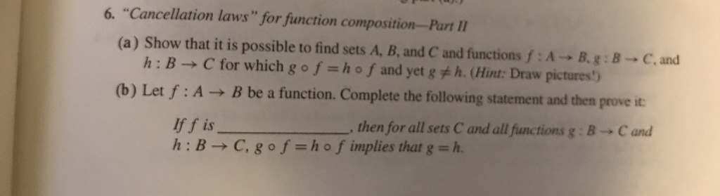 Solved "Cancellation laws" for function composition-Part II | Chegg.com