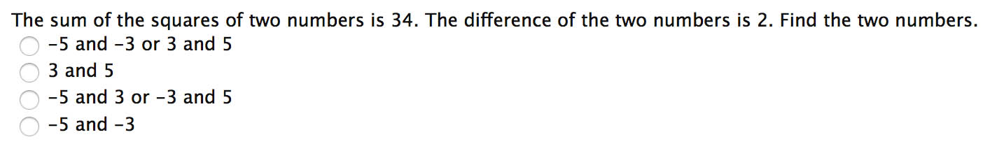 Solved The sum of the squares of two numbers is 34. The sum | Chegg.com
