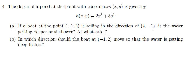 Solved The depth of a pond at the point with coordinates (x, | Chegg.com