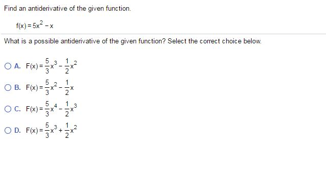Solved Find an antiderivative of the given function. f(x) = | Chegg.com