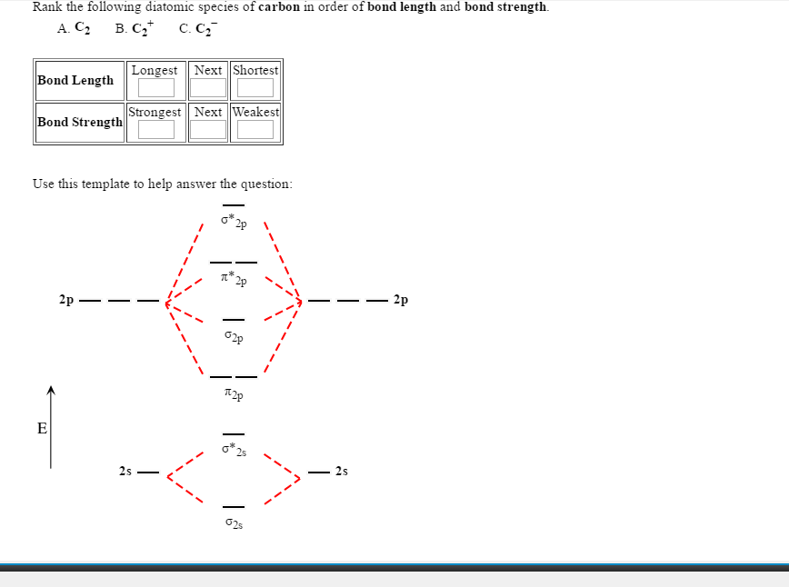 Solved Rank the following diatomic species of carbon in | Chegg.com