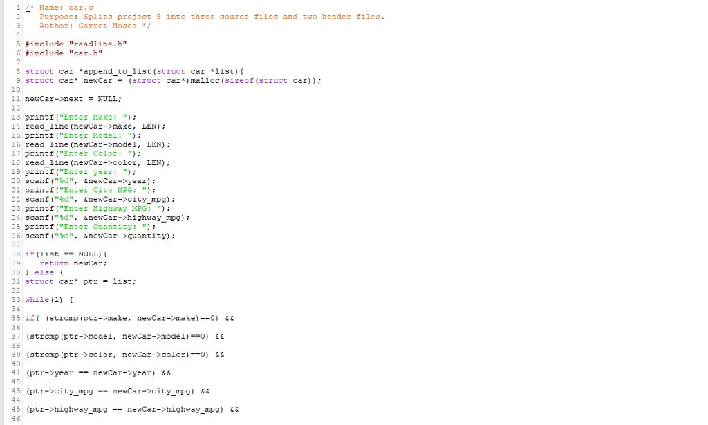 Solved Modify the C program from project 9(which split | Chegg.com