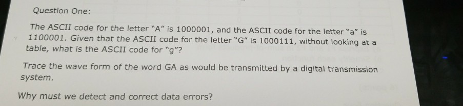 Solved Question One: The ASCII code for the letter "A" is | Chegg.com