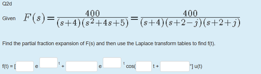 Solved Q2d 400 400 Given Find the partial fraction expansion | Chegg.com