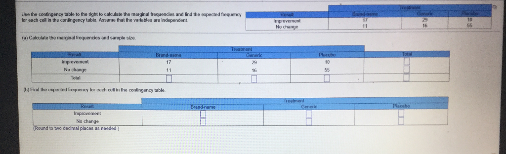 Solved Use the contingency table to the right to calculate | Chegg.com