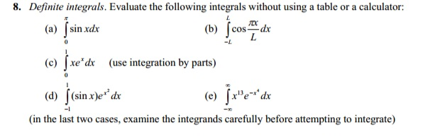 Solved Definite Integrals. Evaluate the following integrals | Chegg.com